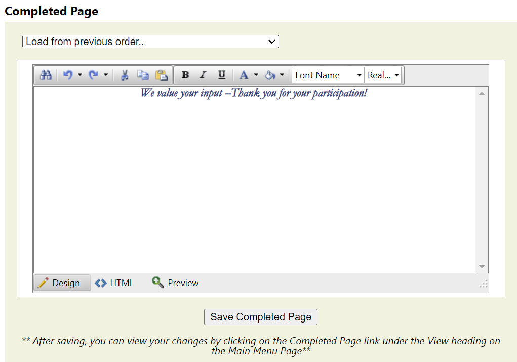 How to Modify the Completed Page